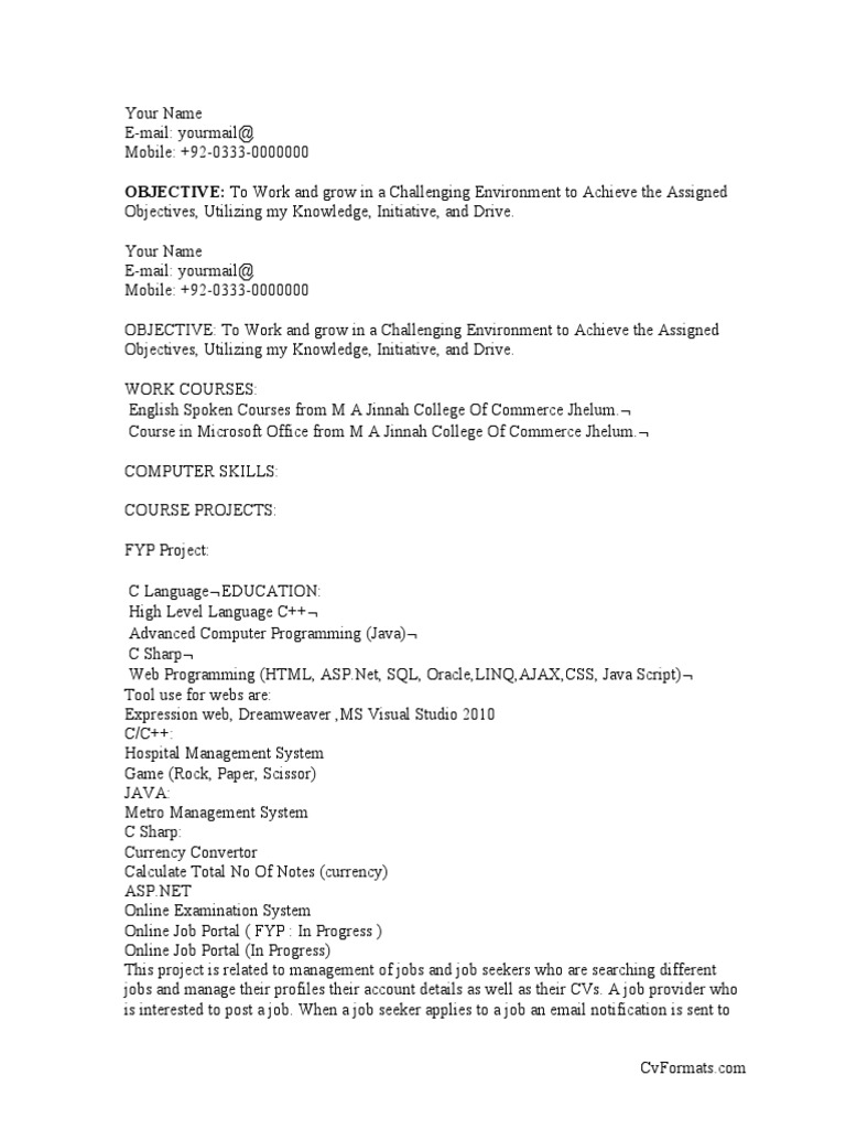 Bachelors of Sciences in Software Engineer Resume Template Word | Download Free PDF | World Wide ...