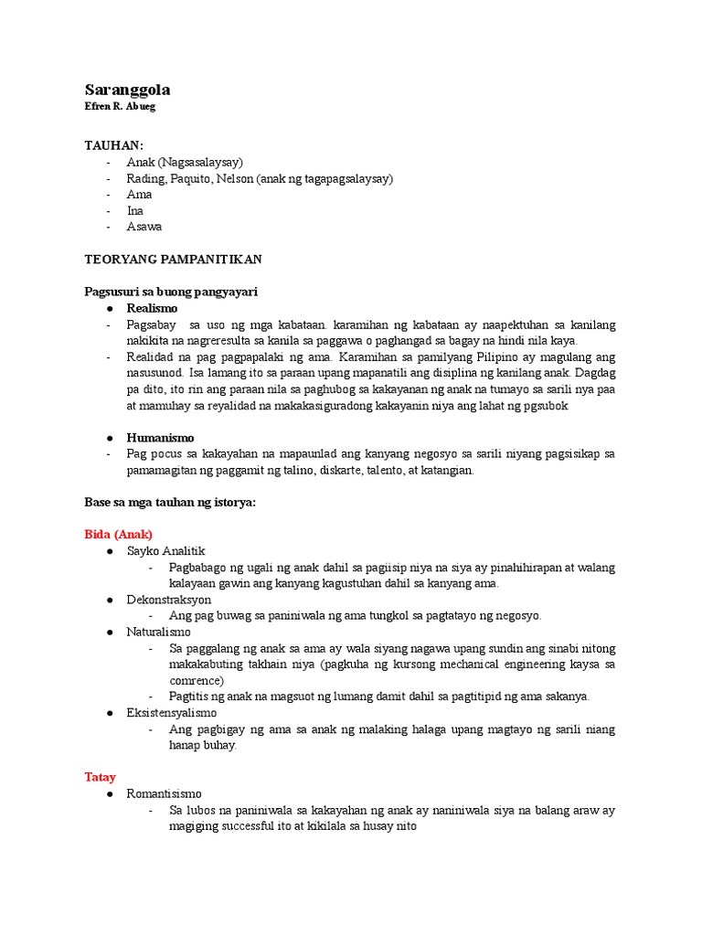 Ang Saranggola - Panipi | PDF