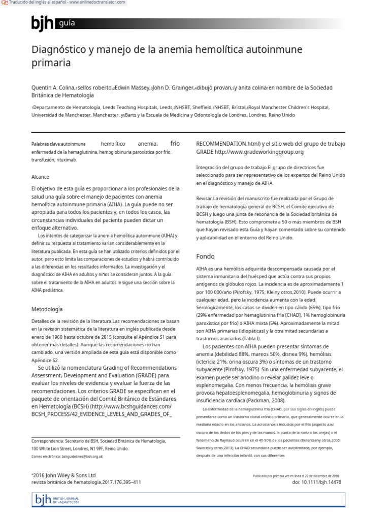 Diagnóstico y Manejo de La Anemia Hemolítica Autoinmune | PDF ...