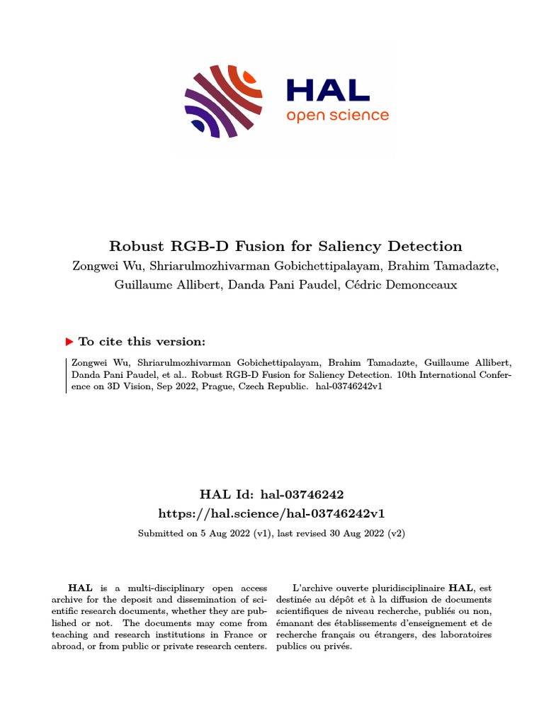 3dv2022 Robust Rgb D Fusion For Saliency Detection Pdf Attention Cognitive Science