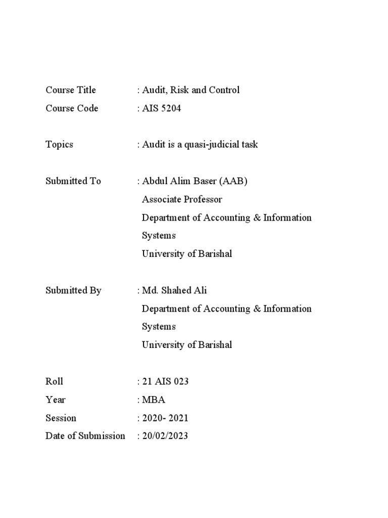 Alim's Sir Assignment | PDF | Audit | Internal Control