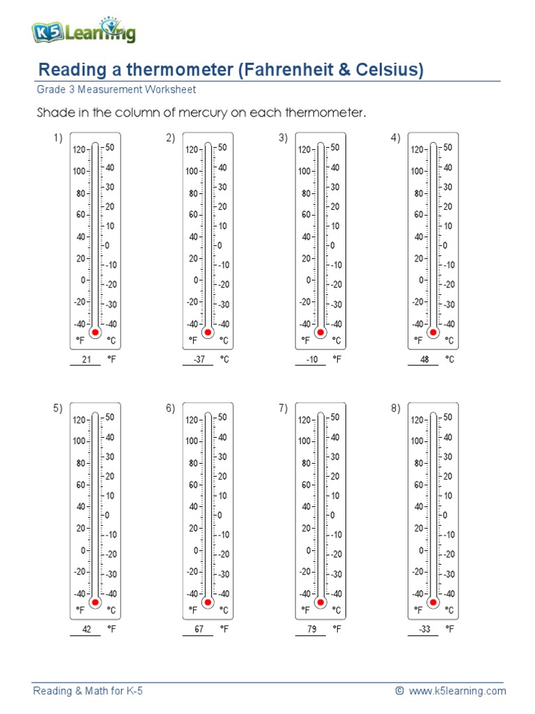 Grade 3 Thermometer Reading Worksheet | PDF | Fahrenheit | Thermometer
