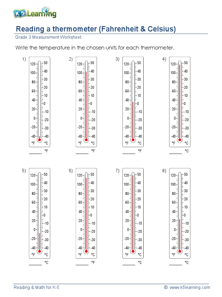 Grade 3 Reading Thermometer A | PDF | Fahrenheit | Physical Geography