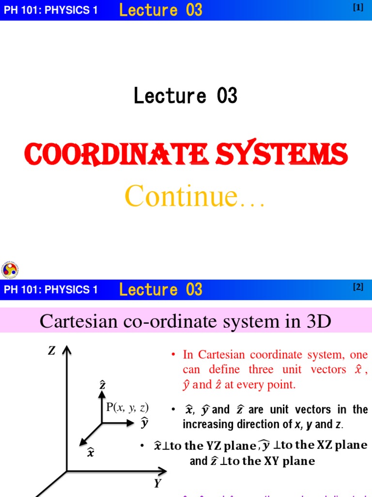 2021 Ph101 Lecture03 Pdf Cartesian Coordinate System Euclidean Vector