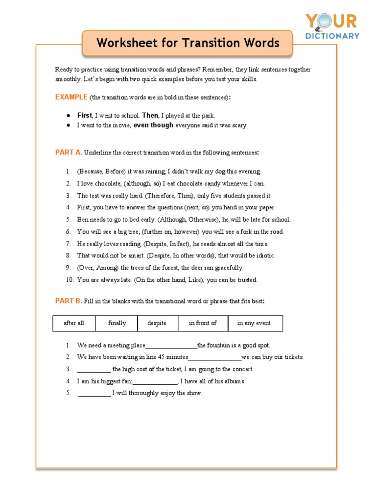 Worksheet Transition Words | PDF