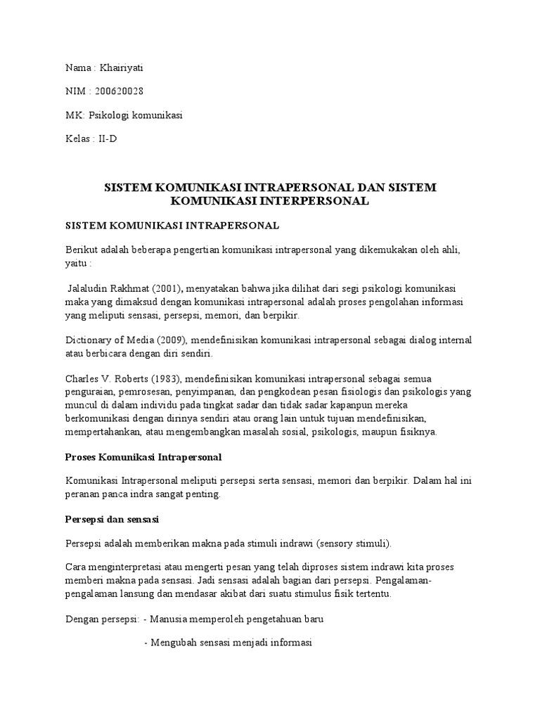 Komunikasi Intra dan Interpersonal | PDF | Pengembangan Diri | Sains & Matematika