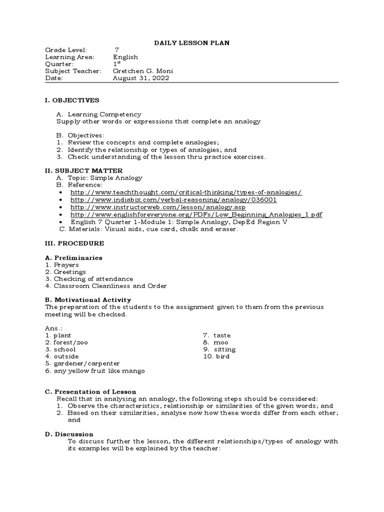 Supply Other Words or Expressions That Complete An Analogy | PDF ...