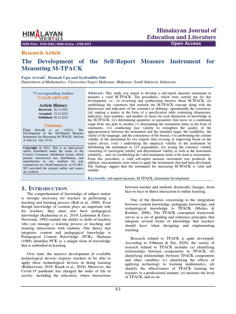 The Development of The Self-Report Measure Instrument For Measuring M ...