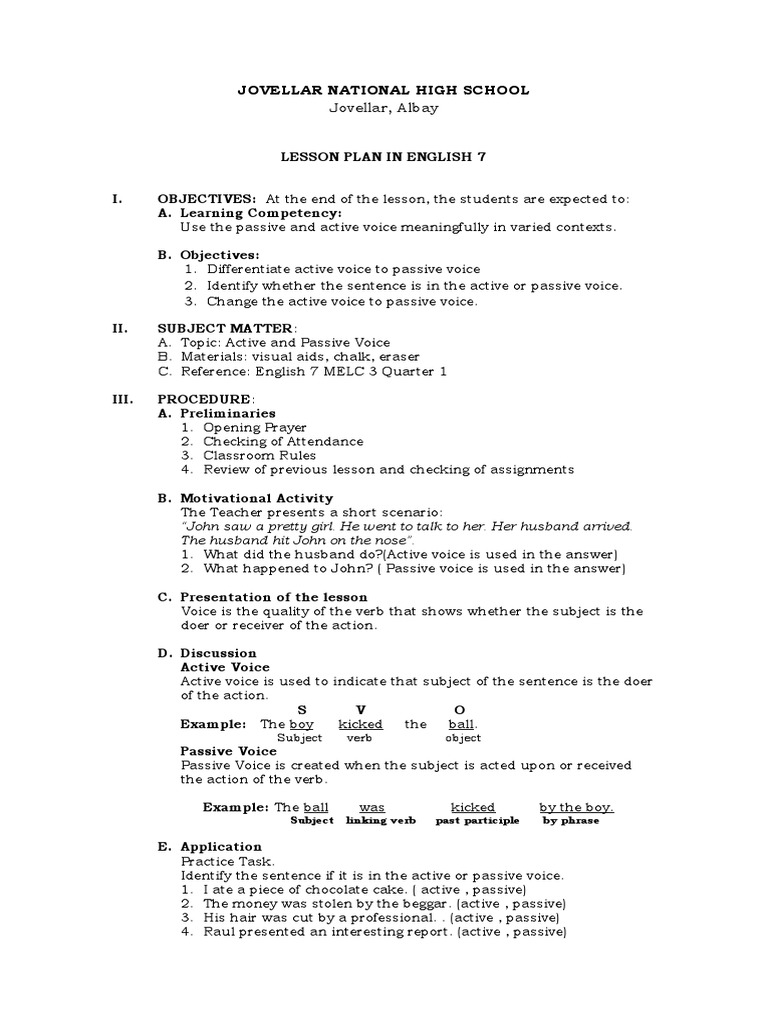 Active and Passive Voice Lesson Plan | PDF | Verb | Subject (Grammar)