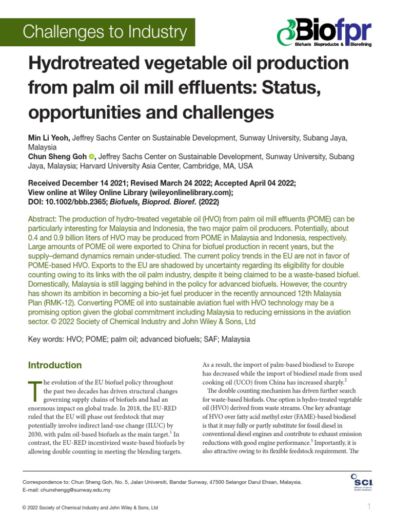 Yeoh and Goh 2022 Hvo | PDF | Biodiesel | Biofuel