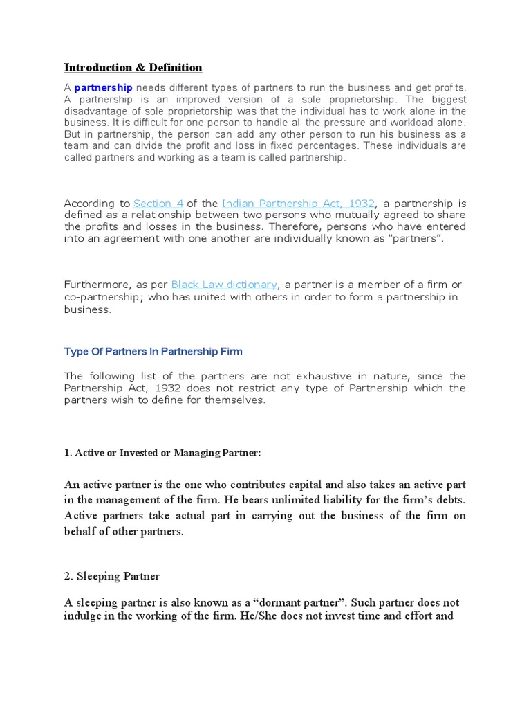 Types of Partners in Partnerships | PDF | Finance & Money Management