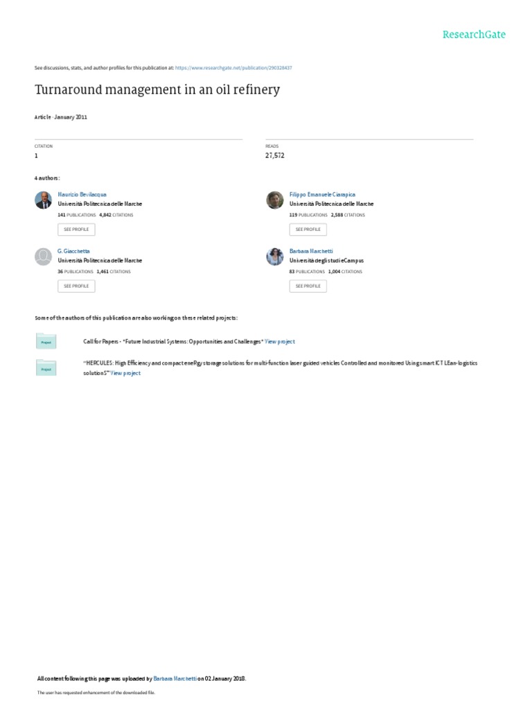 Turnaround Management in An Oil Refinery: Article | PDF | Reliability ...