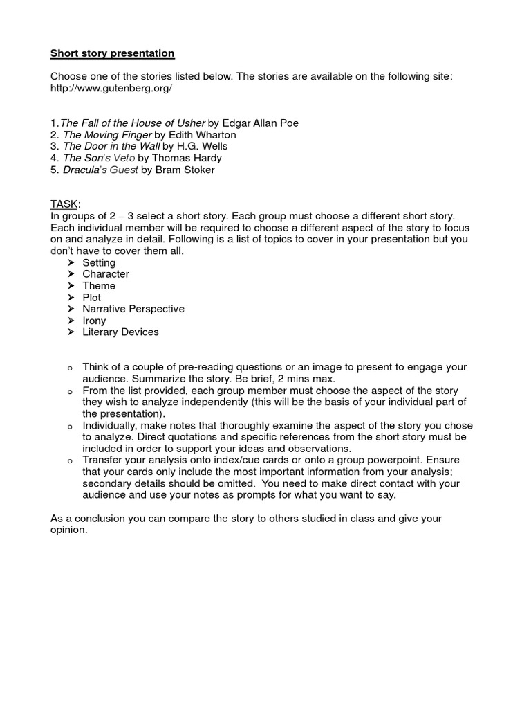 Short Story Presentation Guidelines | PDF