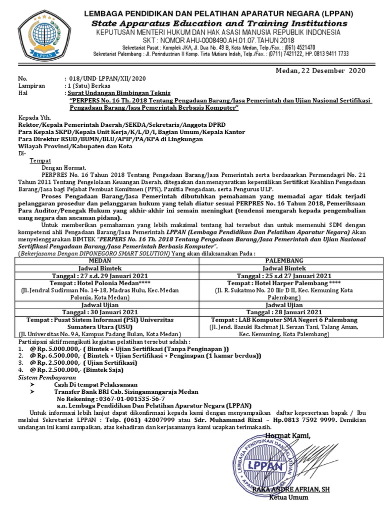Surat Bimtek PBJ Lppan Januari 2021 | PDF