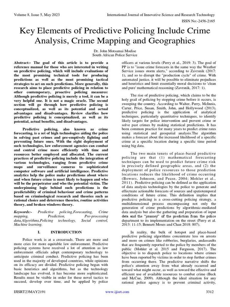 Key Elements of Predictive Policing Include Crime Analysis, Crime Mapping and Geographies | PDF ...