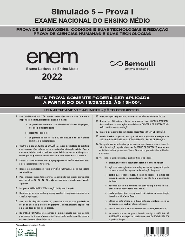 Prova - VOLUME 5 - PROVA I - 2022 | PDF