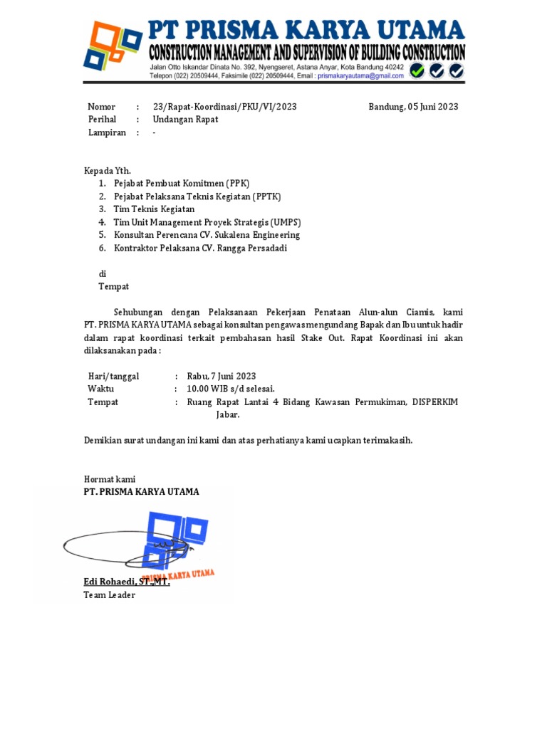 Draft Undangan Rapat Koordinasi Lapangan | PDF