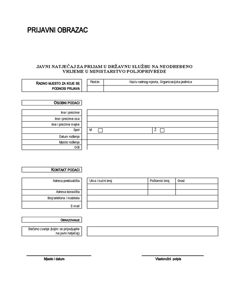 Prijavni Obrazac | PDF