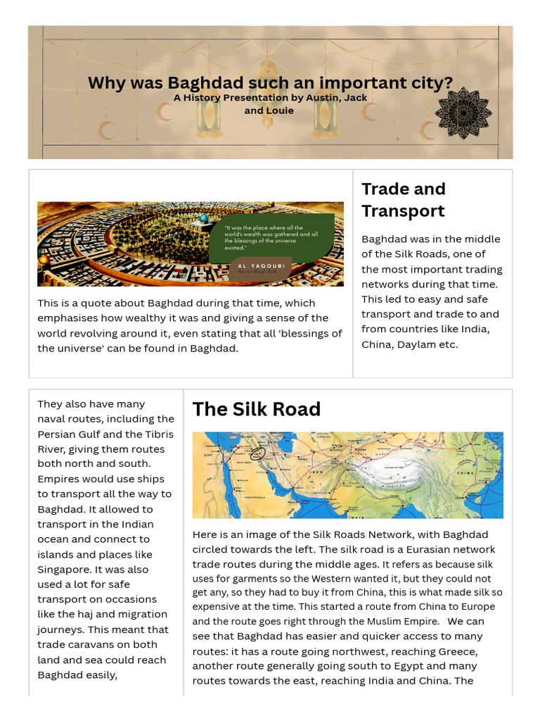Baghdad History Presentation Handout | PDF | Silk Road | Trade