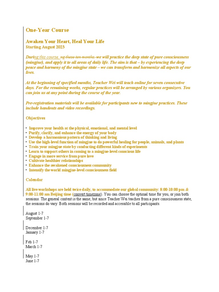 One-Year Mingjue Healing Course 2023 | PDF | Consciousness | Psychology