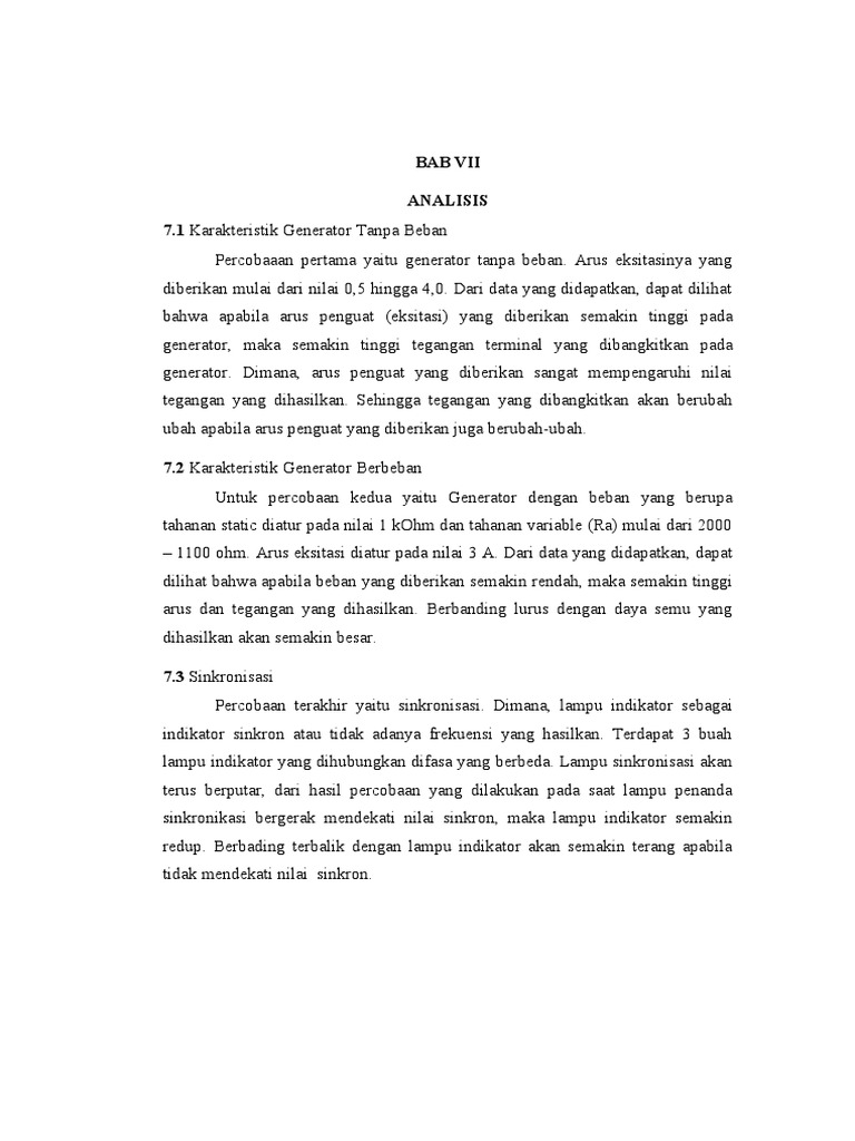 Karakteristik dan Sinkronisasi Generator | PDF