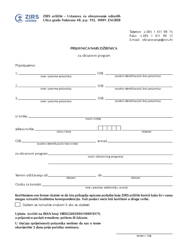Prijavnica Uciliste | PDF