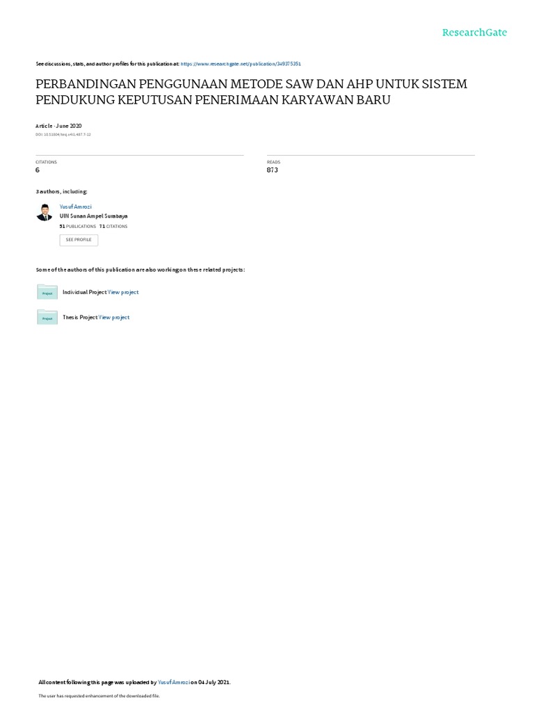 Perbandingan Penggunaan Metode Saw Dan Ahp Untuk S | PDF | Karier ... Perbandingan Penggunaan Metode Saw Dan Ahp Untuk S | PDF | Karier ...