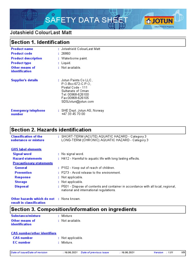 Jotun Jotashield Colourlast | PDF | Toxicity | Waste