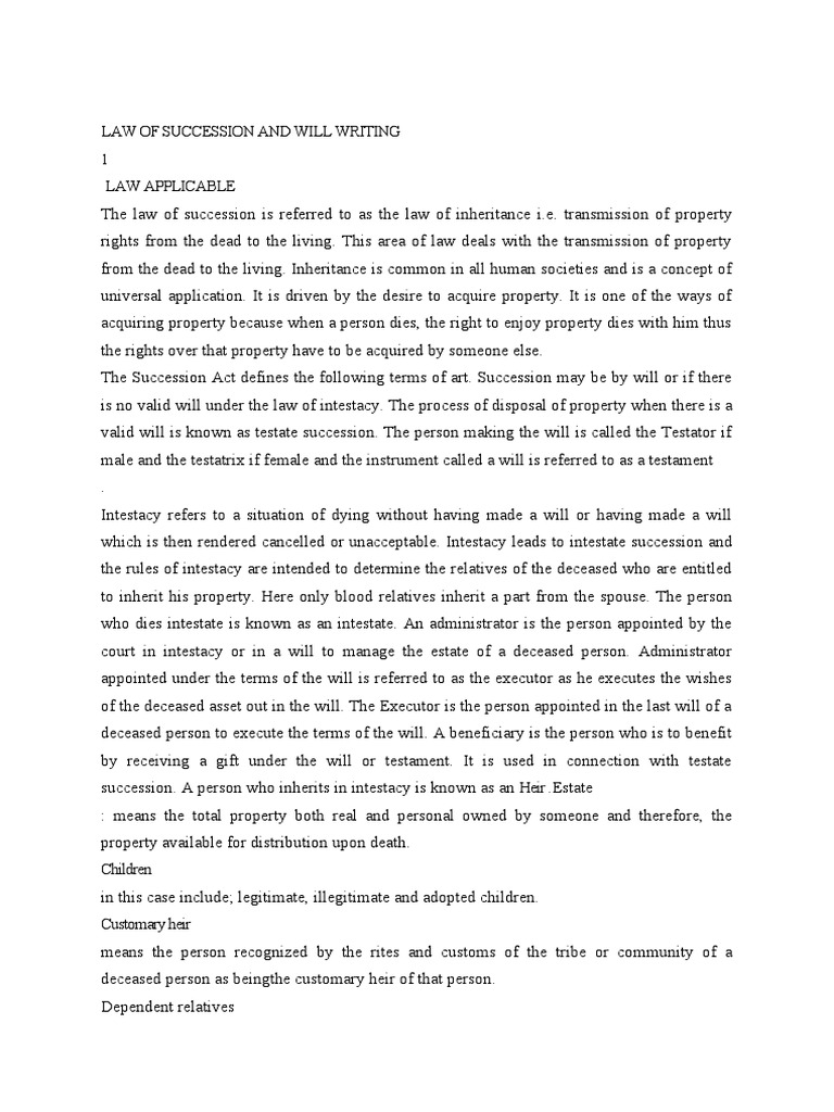 Succession Law & Will Writing Guide | PDF | Intestacy | Will And Testament