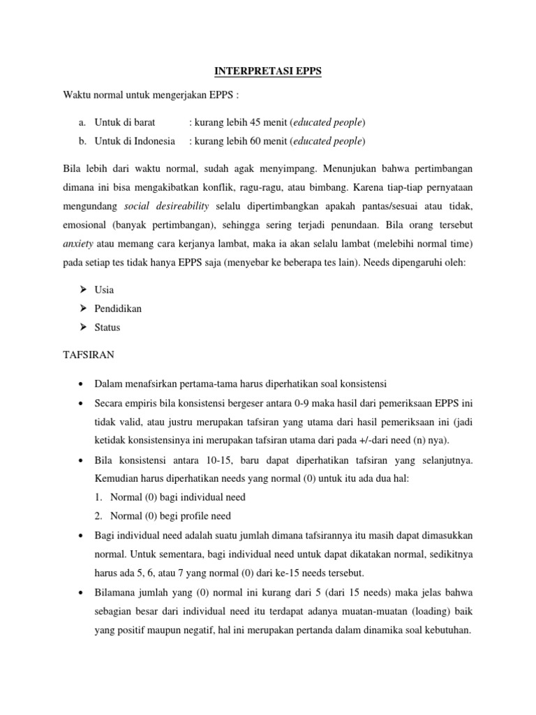 Interpretasi Needs Epps | PDF | Pengembangan Diri