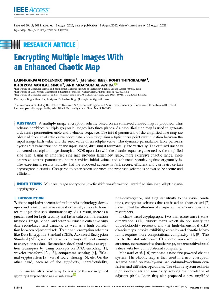 Encrypting Multiple Images With An Enhanced Chaotic Map Pdf Cryptography 