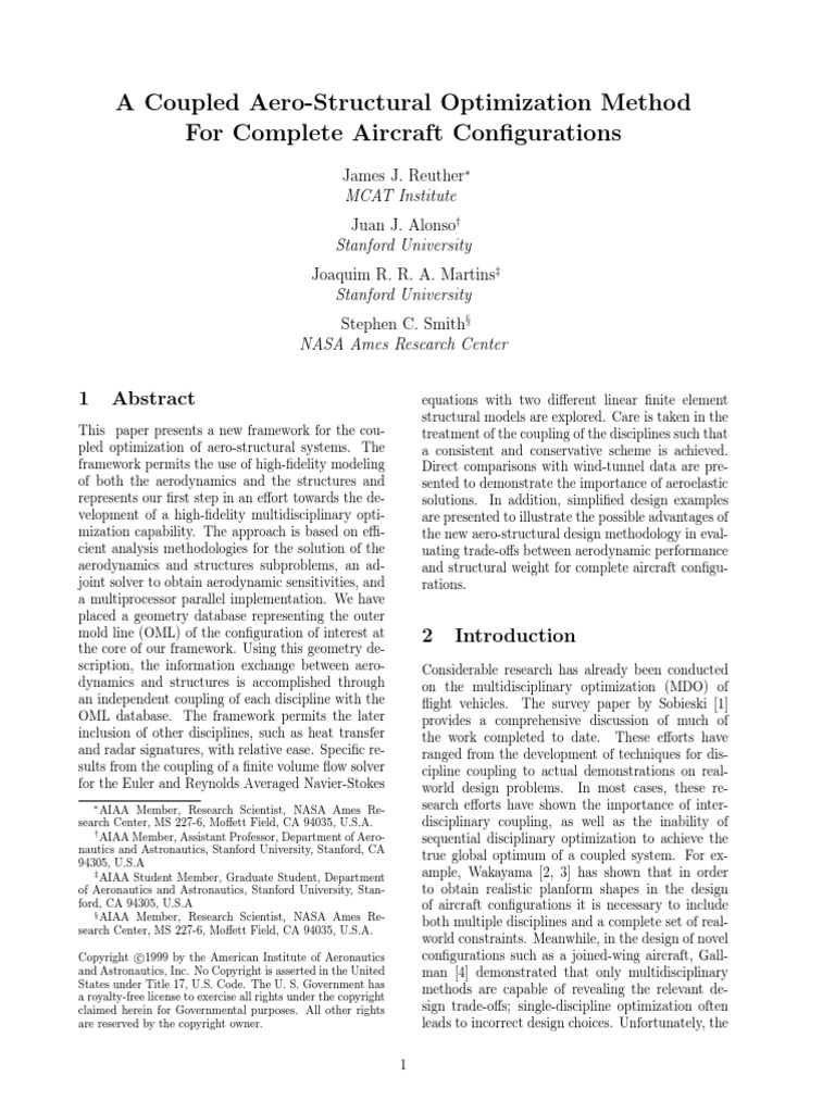 A Coupled Aero Structural Optimization Method Pdf Mathematical Optimization Computational