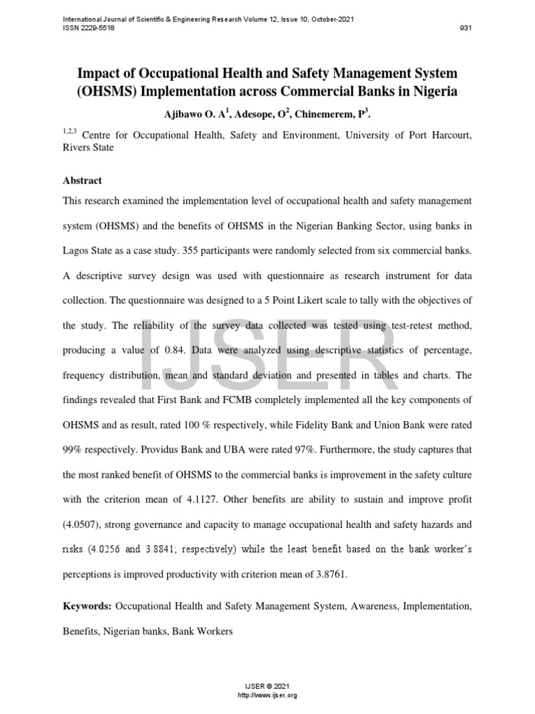 Impact of Occupational Health and Safety Management System OHSMS Across ...