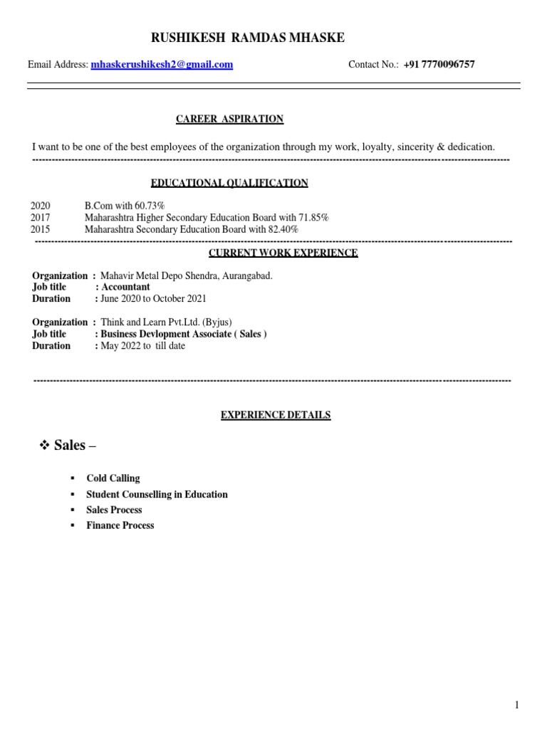 Rushikesh Mhaske Resume | PDF