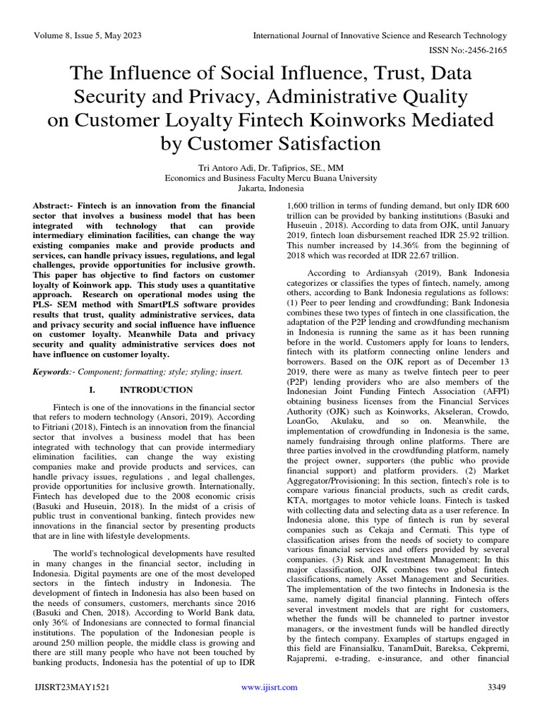 The Influence of Social Influence, Trust, Data Security and Privacy, Administrative Quality on ...