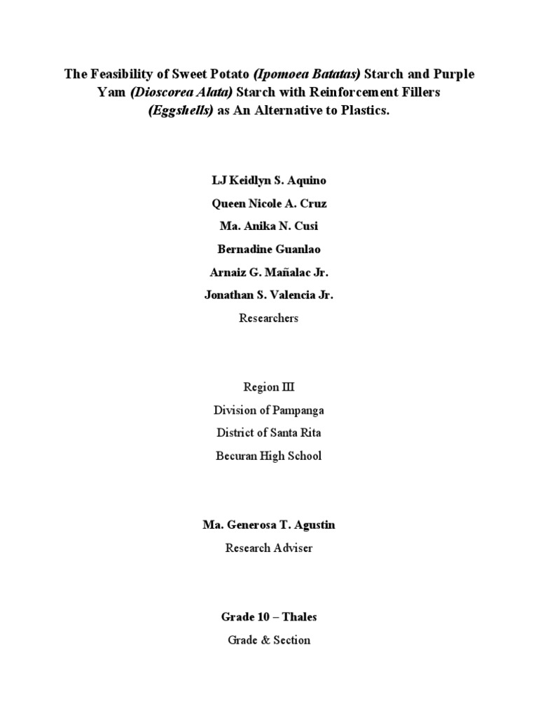 Investigatory Project & Research Data - Bioplastic | PDF | Sweet Potato ...
