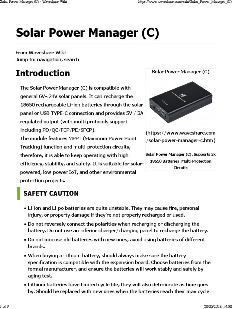 Waveshare Solar Power Manager (C) | PDF | Rechargeable Battery ...