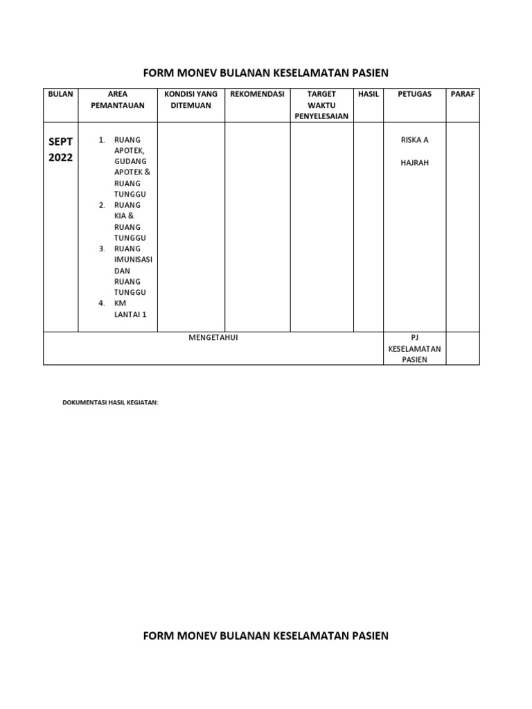 Form Monev Bulanan Keselamatan Pasien | PDF