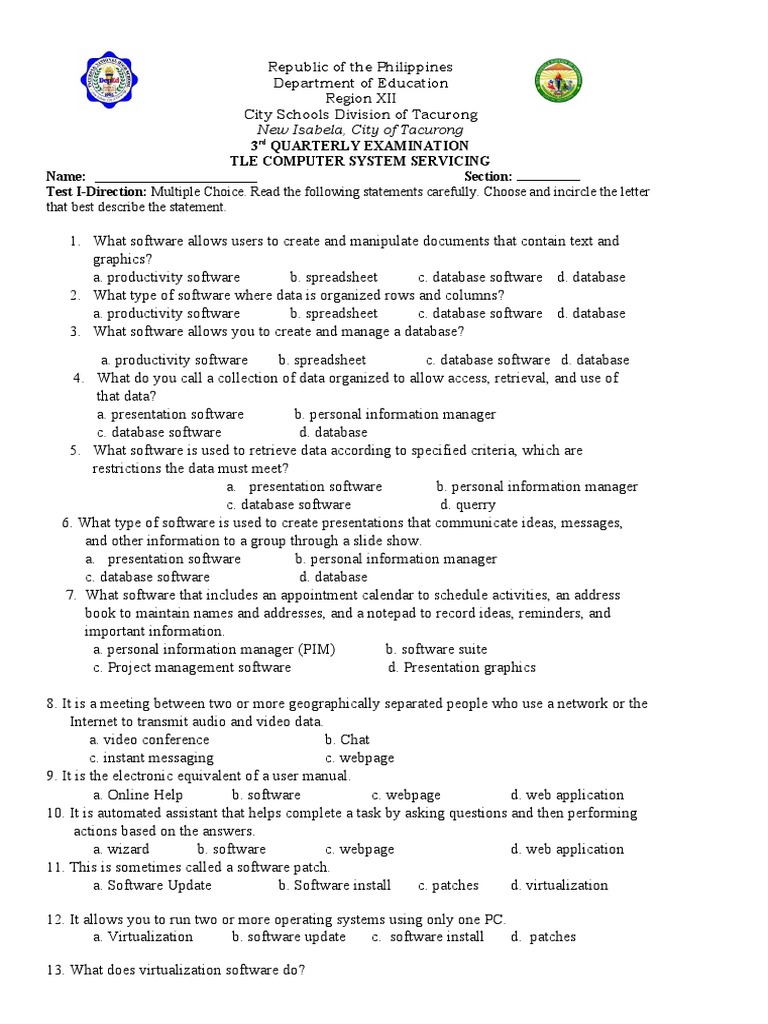 3rd Quarterly Examination in CSS 2023 | PDF | Device Driver | Computer Virus