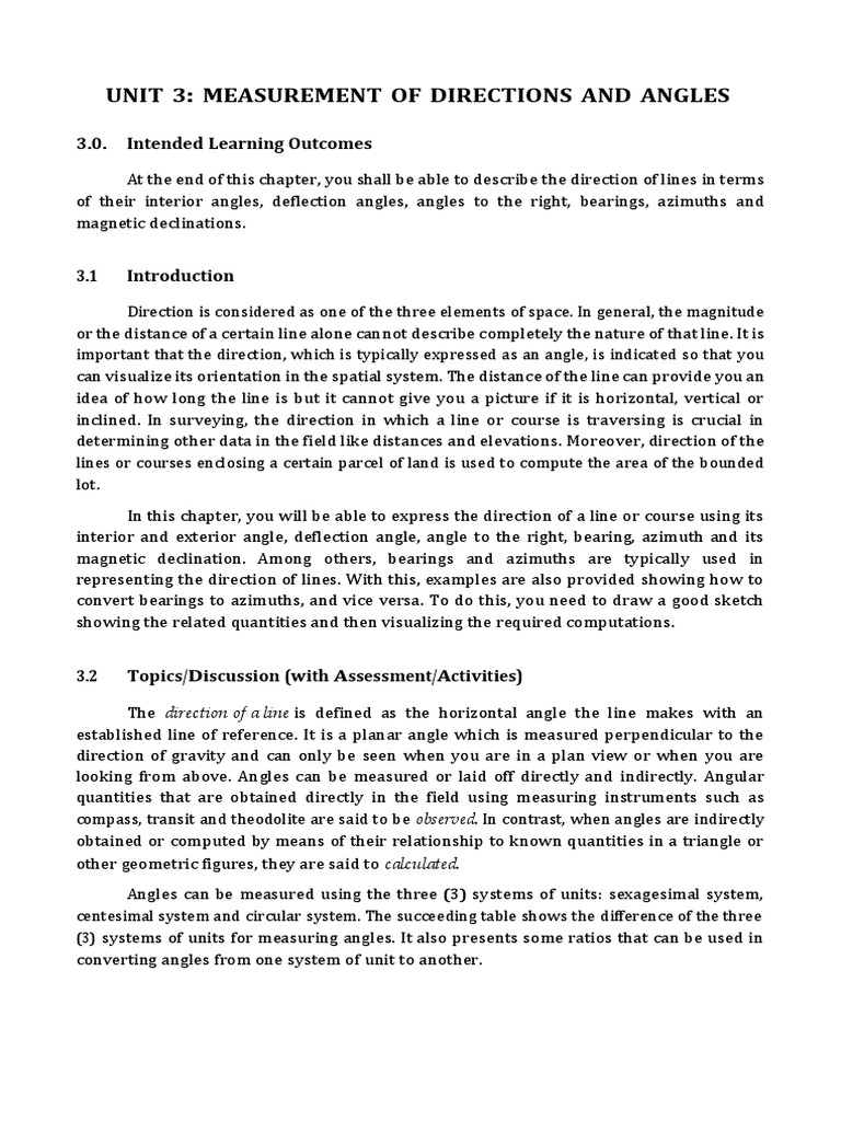 MEASUREMENT_OF_DIRECTIONS_AND_ANGLES | PDF | Angle | Compass