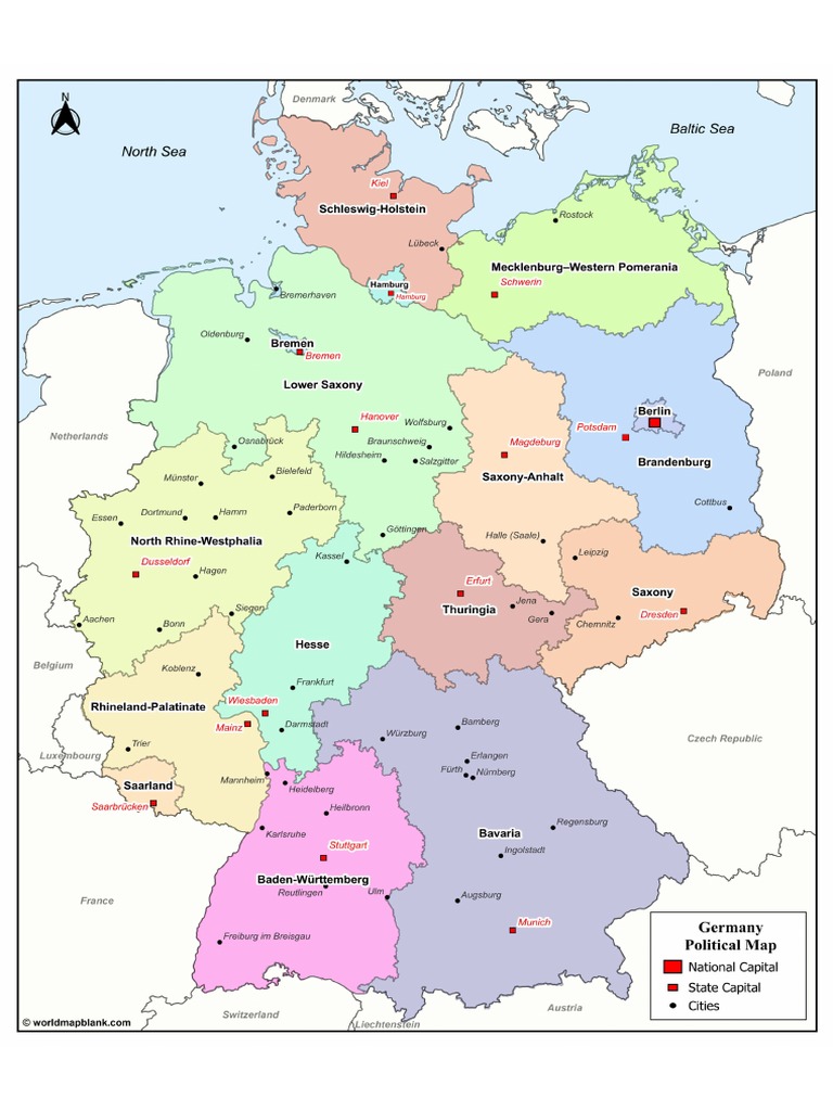 Map of Germany With Major Cities A4 | PDF