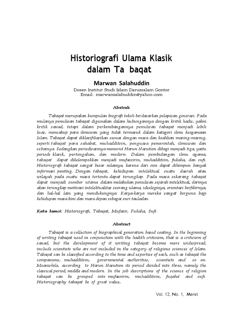 Historiografi Ulama Klasik Dalam Tabaqat | PDF