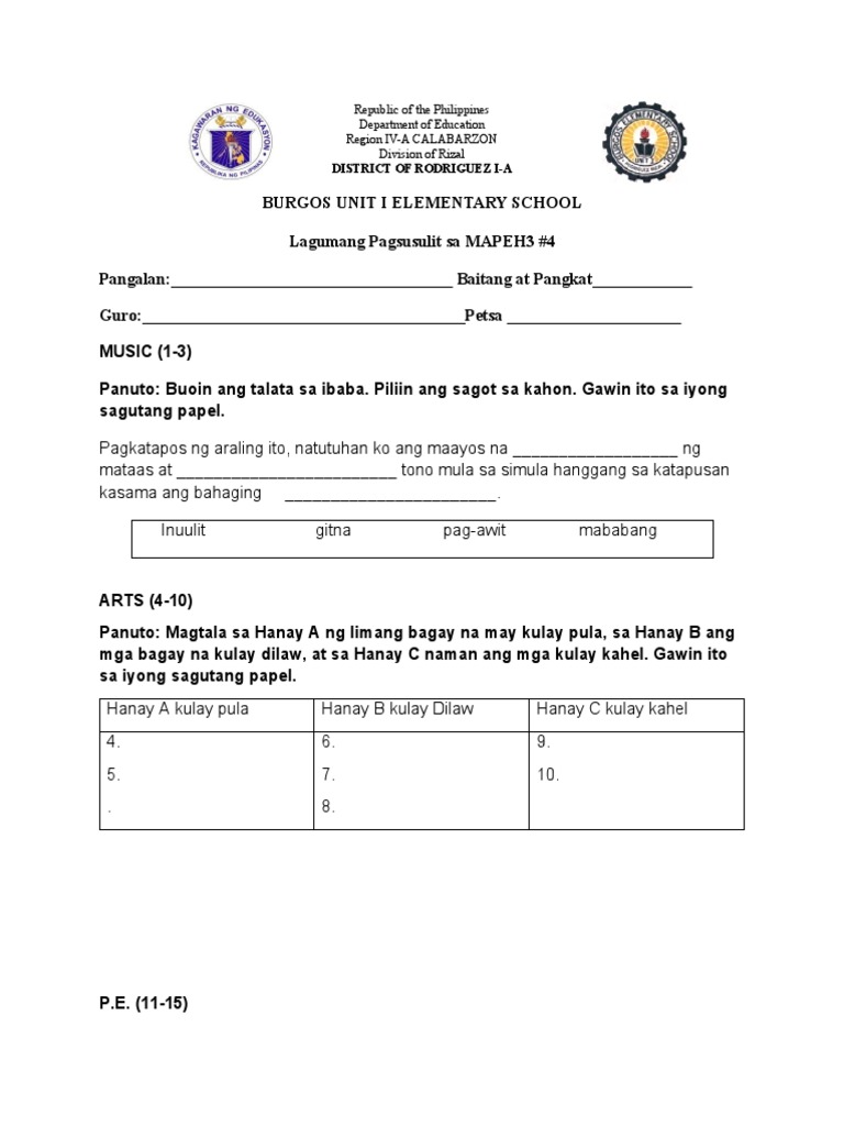 GR 3 MAPEH-SUMMATIVE-TEST-WEEK-7-8-QUARTER-2 | PDF