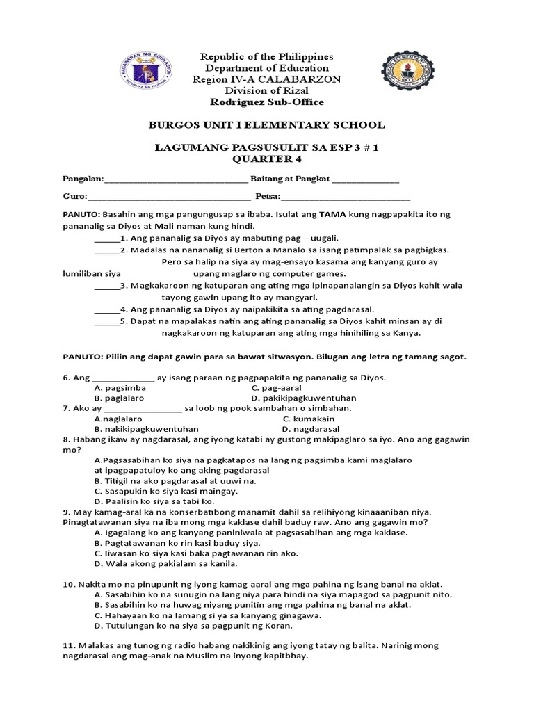 Q4-ESP-3-SUMMATIVE-TEST-1 Jul02 | PDF