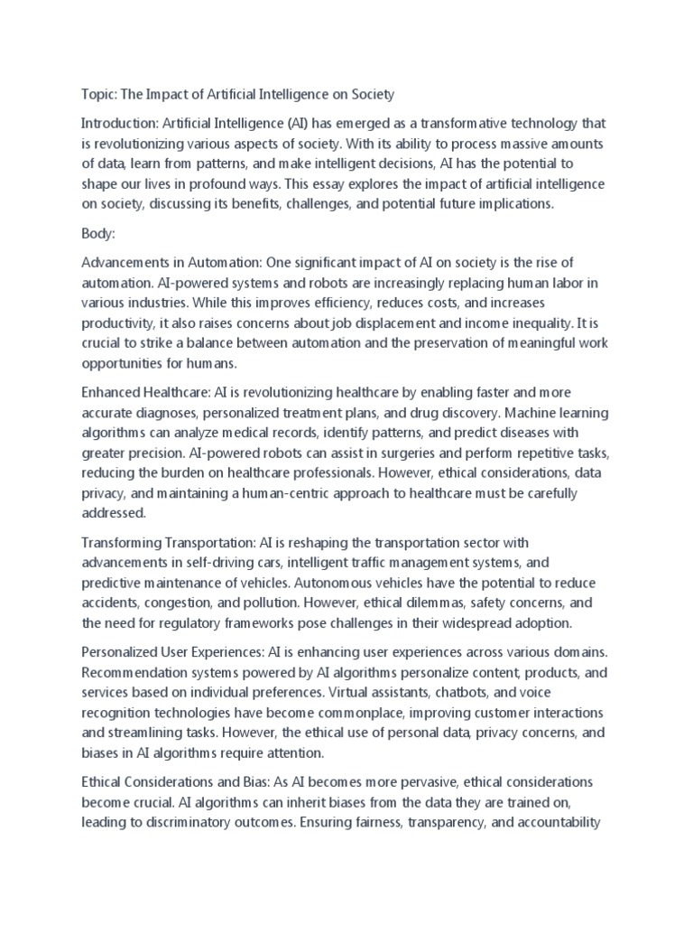 Essay: The Impact of Artificial Intelligence On Society | PDF | Artificial Intelligence ...