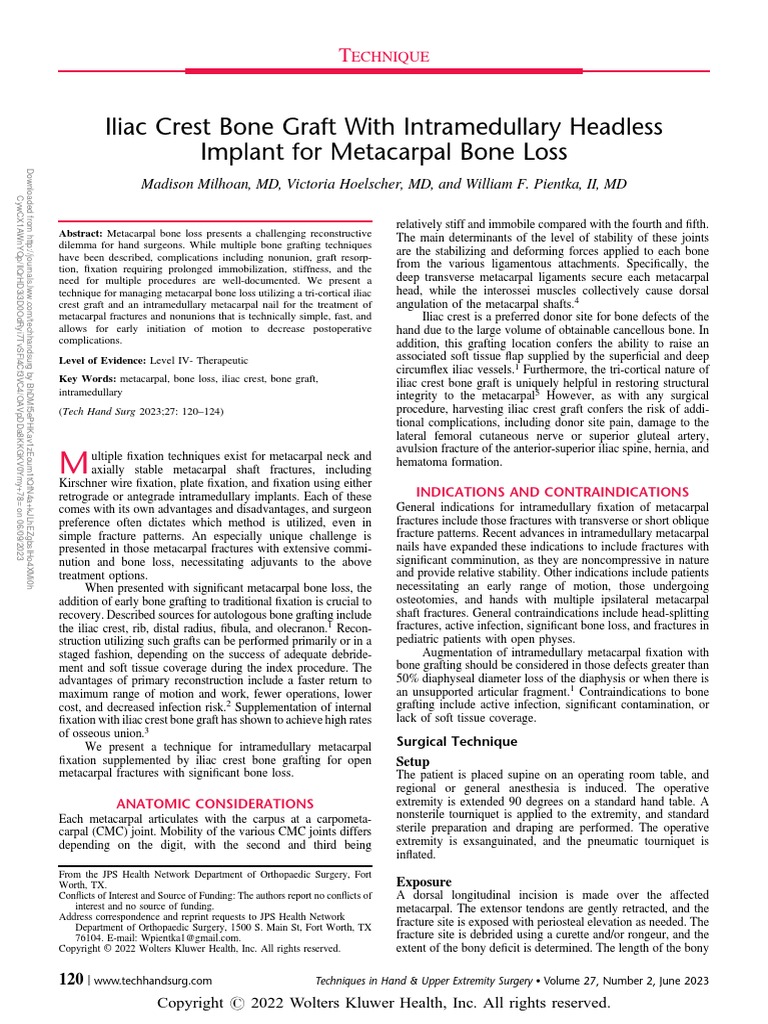Iliac Crest Bone Graft With Intramedullary.10 | PDF | Hand | Surgery