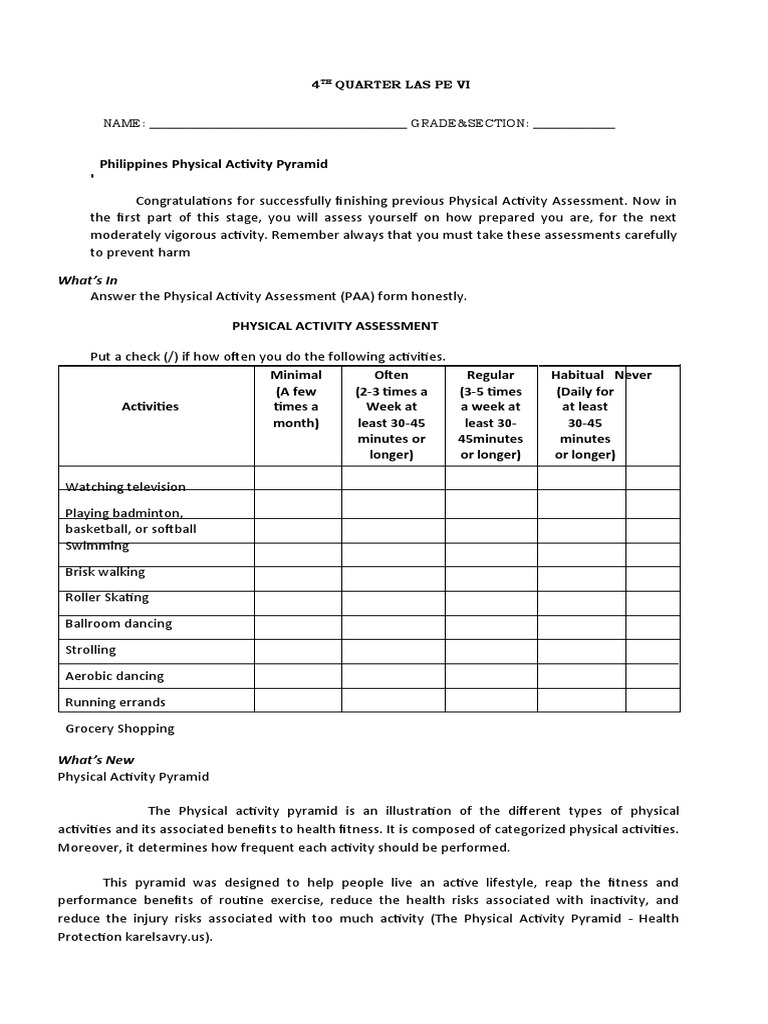 PE6-Q4-M1-Philippines Physical Activity Pyramid, Component of Physical ...