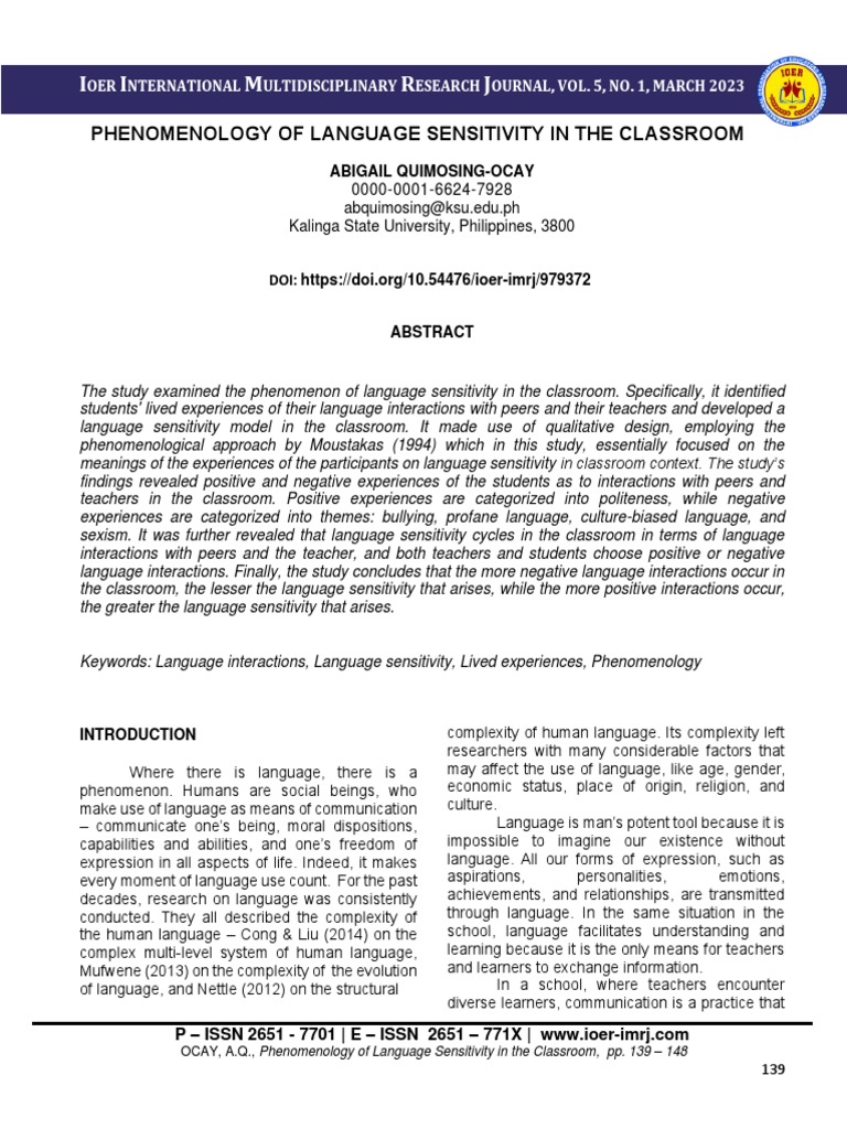 Phenomenology of Language Sensitivity in the Classroom | PDF | Teachers | Bullying