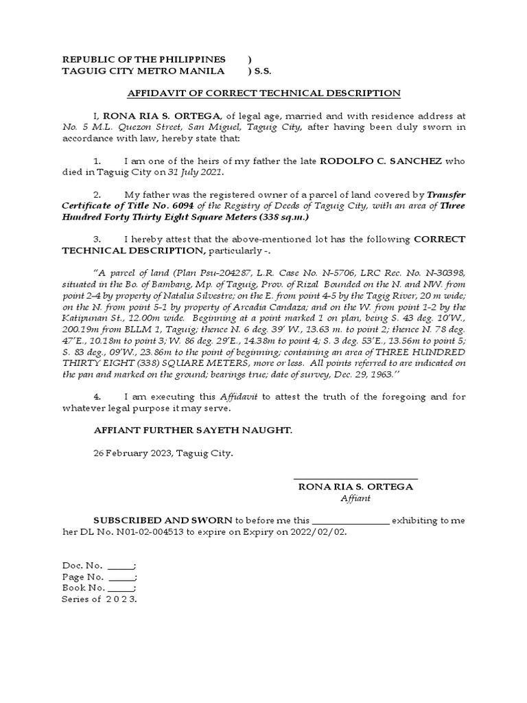 Affidavit of Technical Description (Sanchez) | PDF