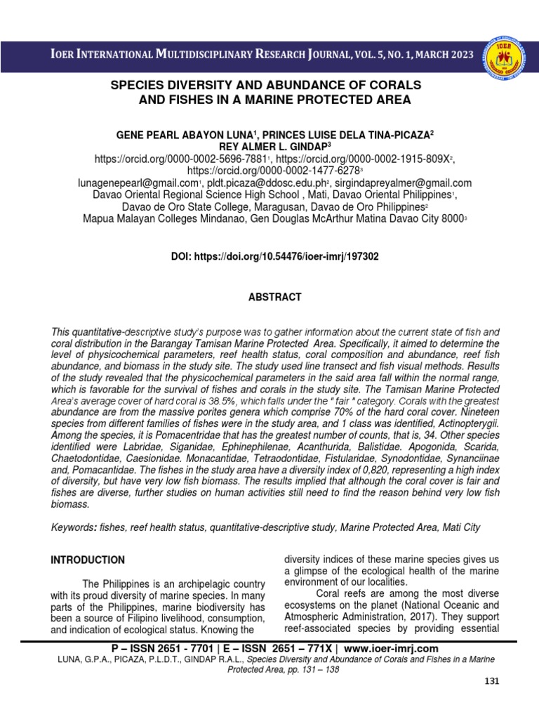 Species Diversity and Abundance of Corals and Fishes in A Marine ... Species Diversity and Abundance of Corals and Fishes in A Marine ...